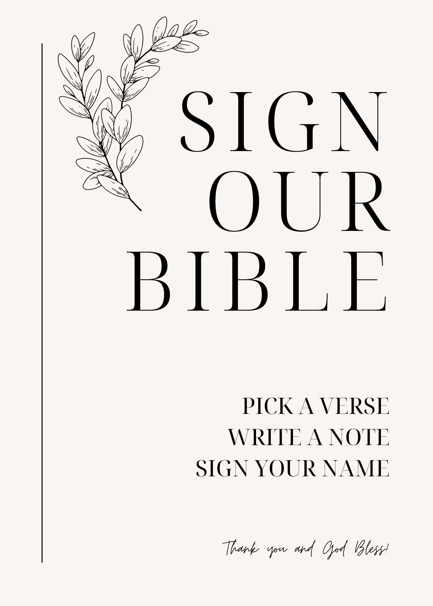 Sign Our Bible, Wedding Signs, Wedding Decor Sign, Wedding Printables ...