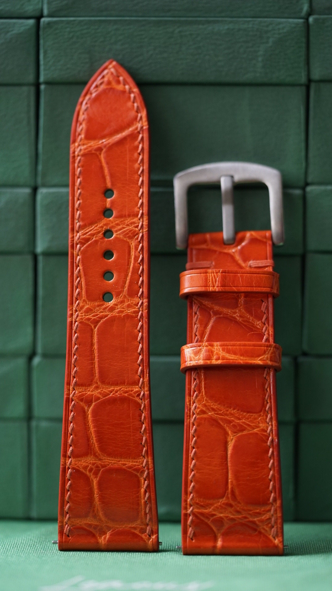 Alligator Orange Leather Watch Strap - Handmade Leather Watch Straps ...