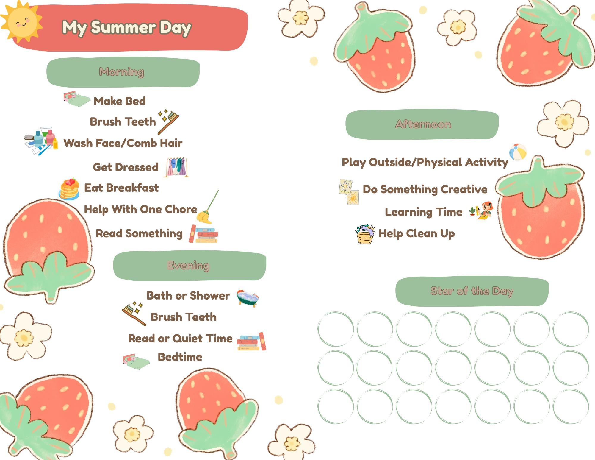 Summer Routine Chart for Kids - Printable Morning, Afternoon, and ...