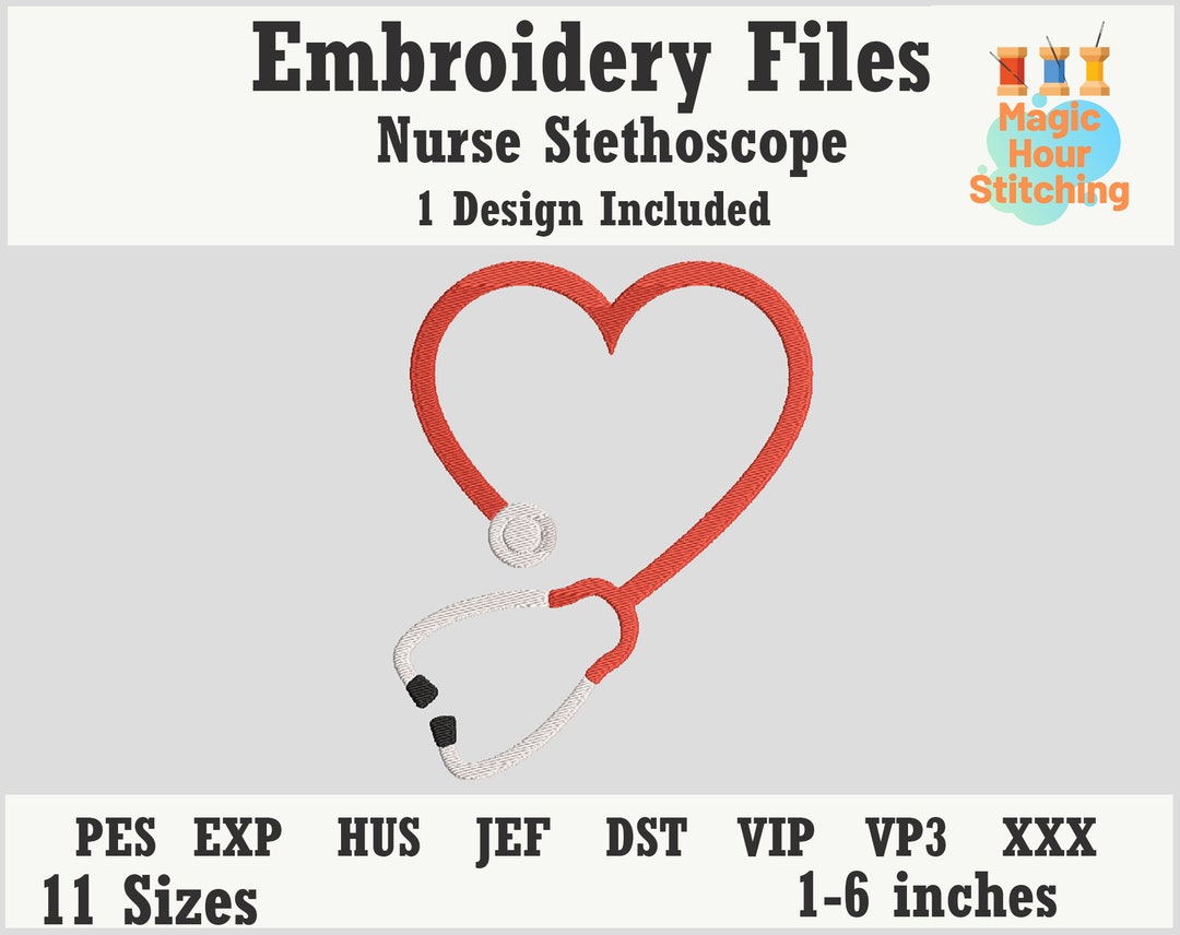 Nurse Stethoscope Embroidery File,heart Stethoscope Embroidery Doctor ...