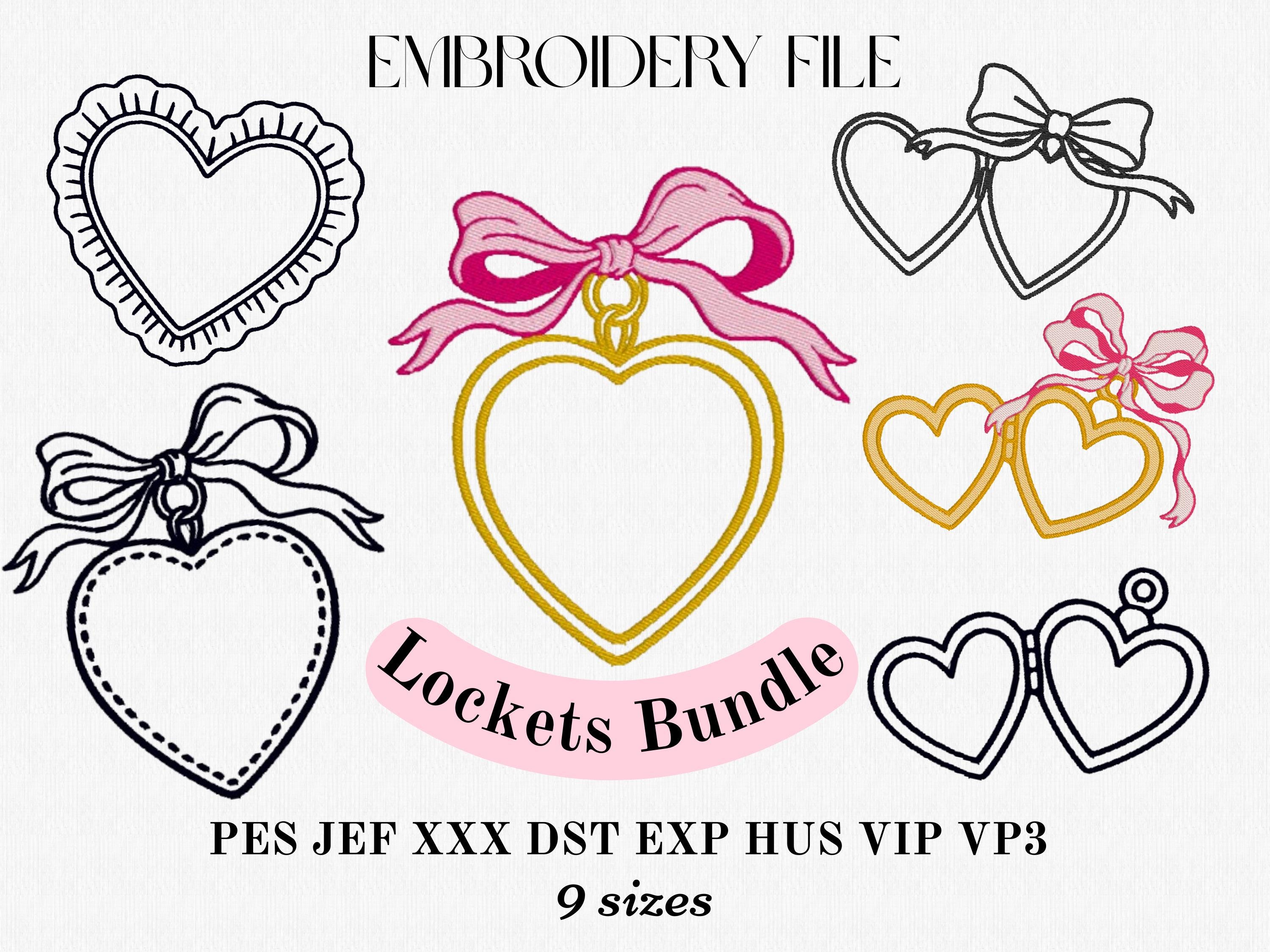 Coquette Bow Heart Locket Embroidery Bundle,valentines Ribbon Locket ...
