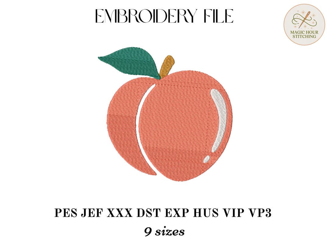 Peach Embroidery Design, Cute Summer Fruit Applique for Kitchen Towels ...