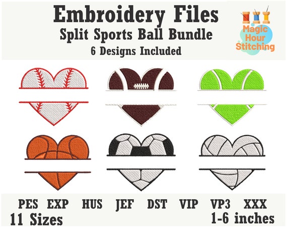 Sports Ball Heart Split Monogram Frame Embroidery File | Etsy