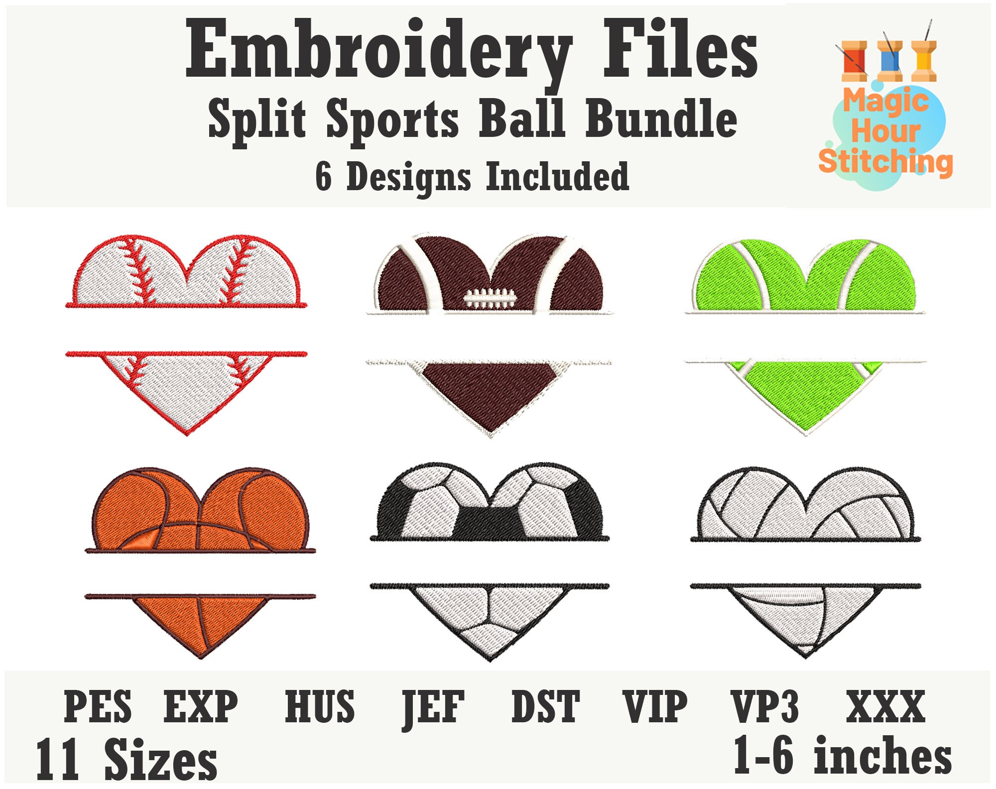 Sports Ball Heart Split Monogram Frame Embroidery File - Etsy