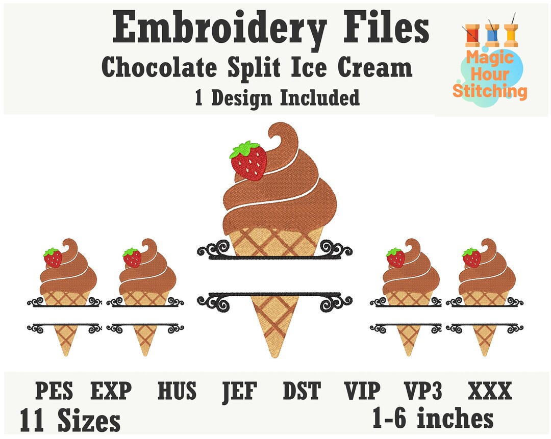 Split Monogram Frame Chocolate Cone Ice Cream Embroidery - Etsy