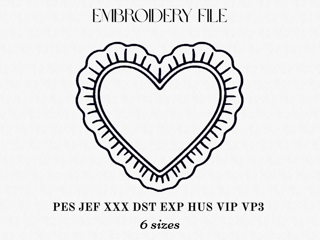 Valentines Day Ruffled Heart Frame Machine Embroidery Design,romantic ...
