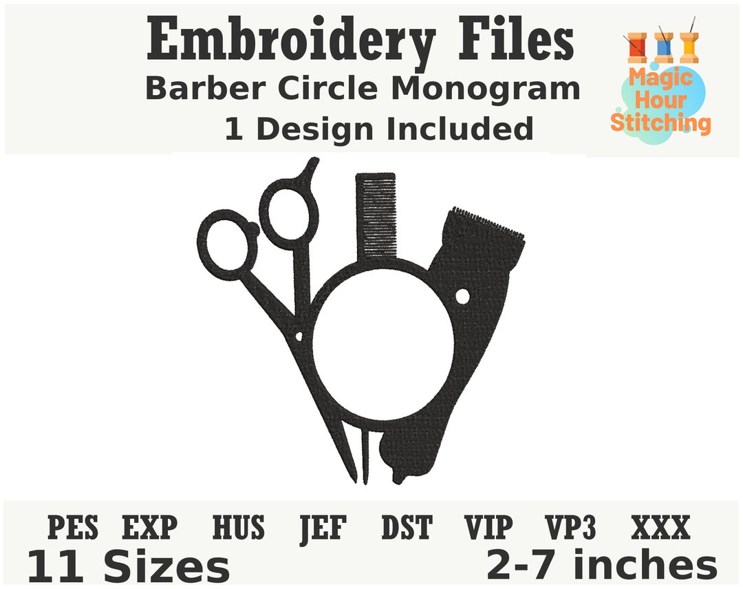 Barber Circle Monogram Embroidery File,barber Tools Embroidery File, - Etsy