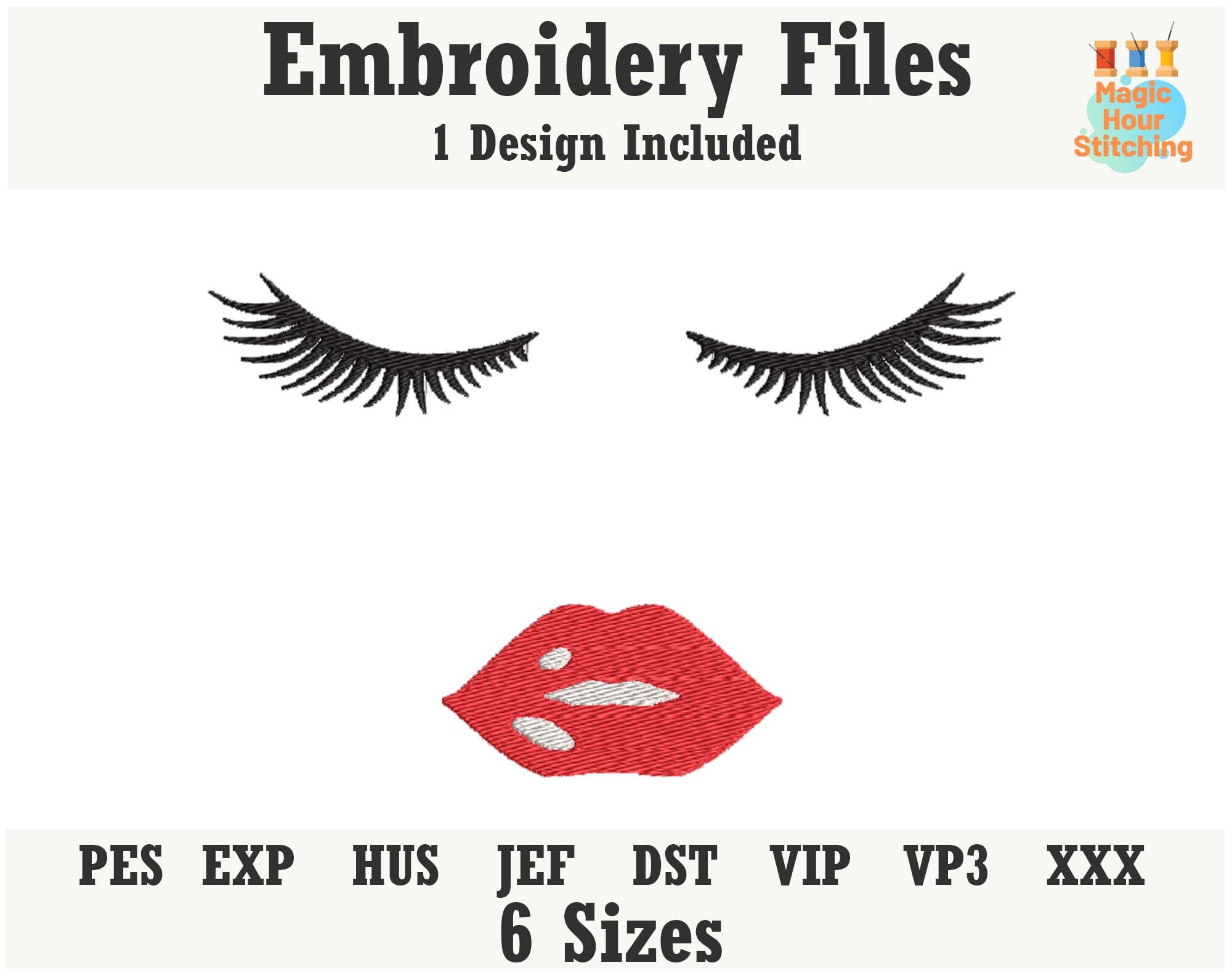 Eyelashes and Lips Embroidery File Eyelashes Embroidery File | Etsy