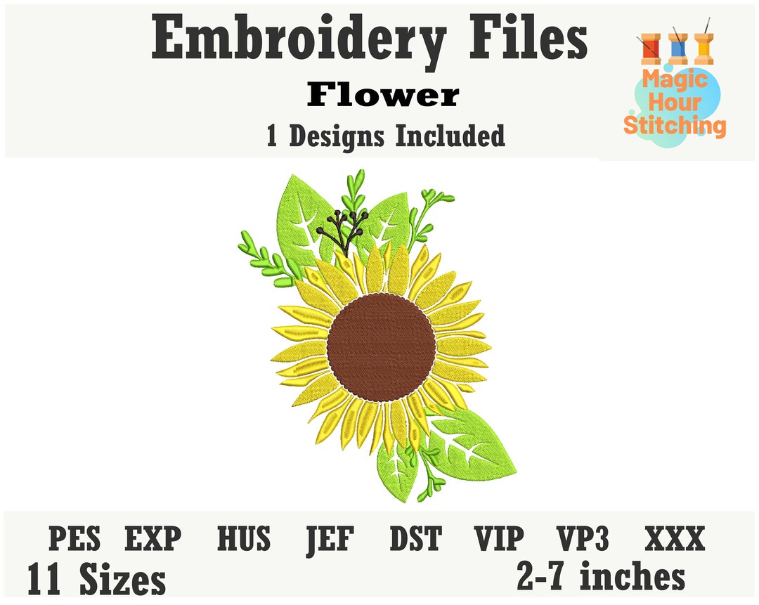 Sunflower With Leaves Machine Embroidery File,sunflower Pes,flower ...