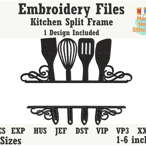 Kitchen Utensils Split Frame Monogram Machine Embroidery - Etsy