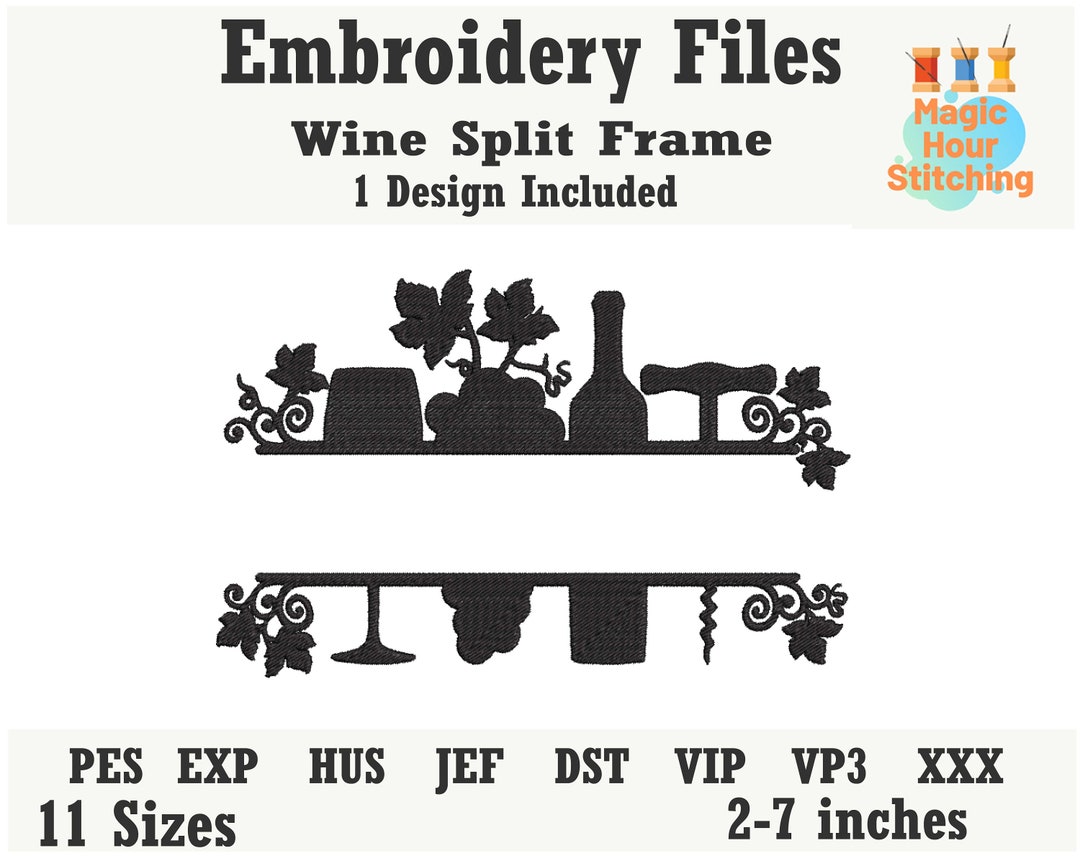 Wine Split Monogram Frame Machine Embroidery Design,wineglass Pes,split ...