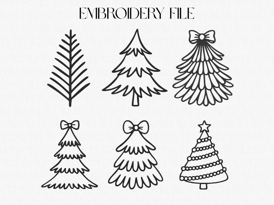 Preppy Christmas Tree Embroidery Design Bundle,minimalist Line Art Tree ...