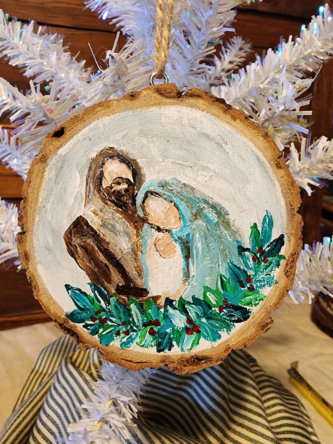 Mary, Joseph and Baby Jesus, Wood Slice Ornament. - Etsy