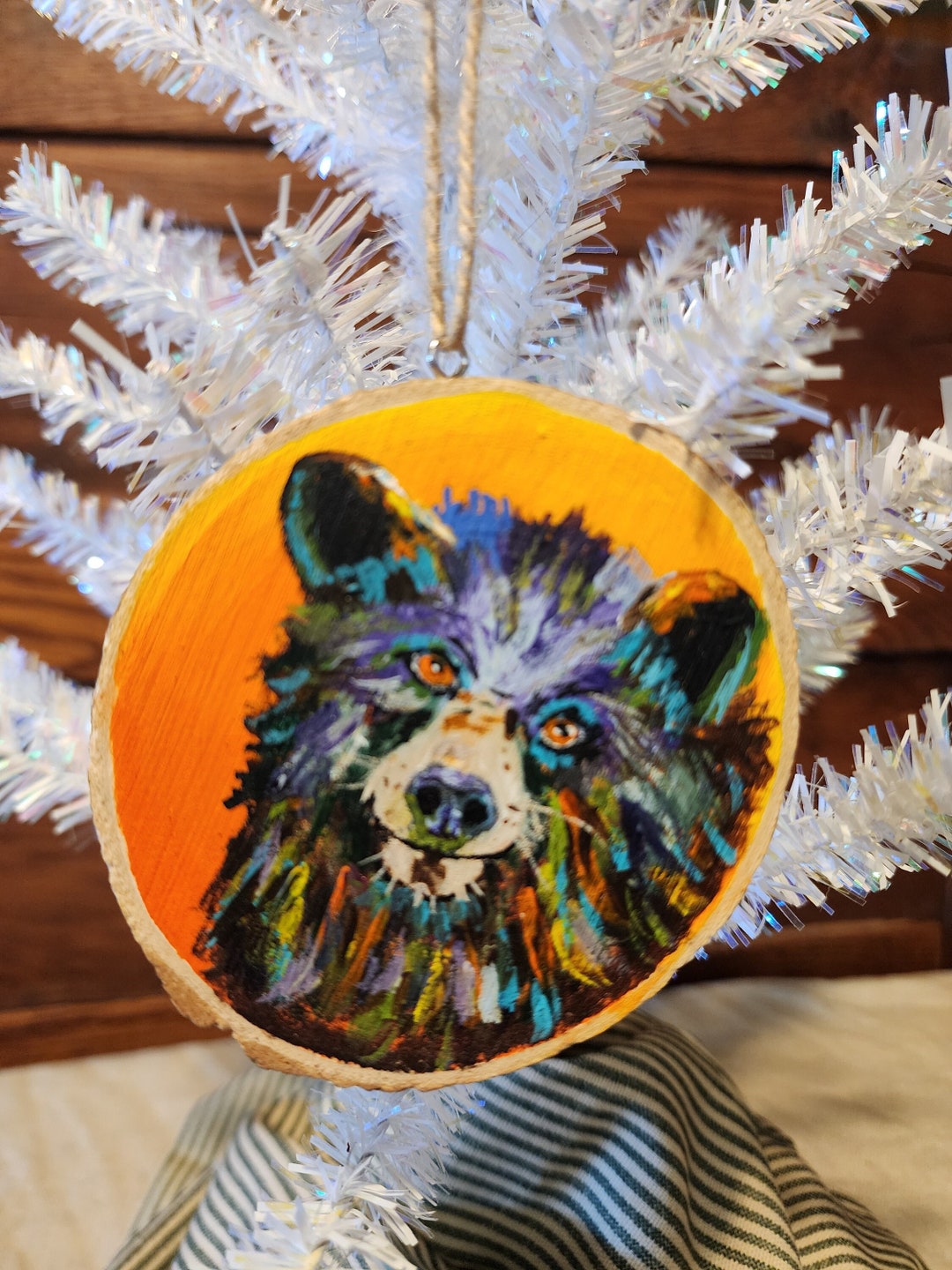 Colorful Bear, Wood Slice Ornament. - Etsy