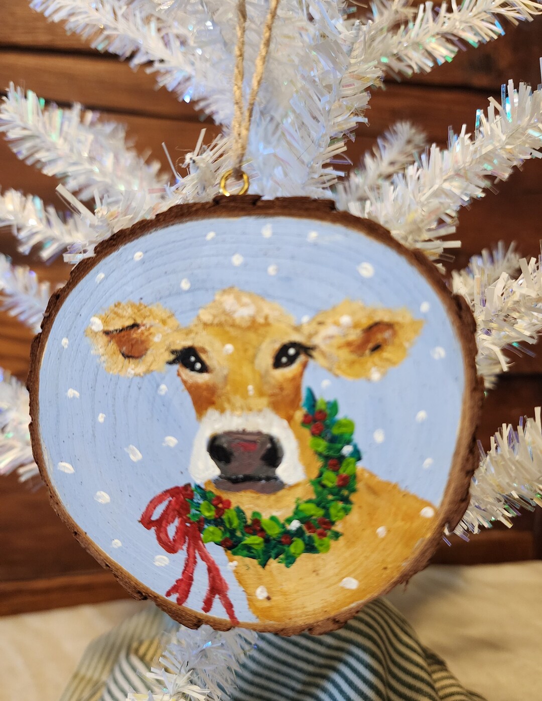 Farm Animal, Cow, Christmas, Holiday, Wood Slice Ornament. - Etsy