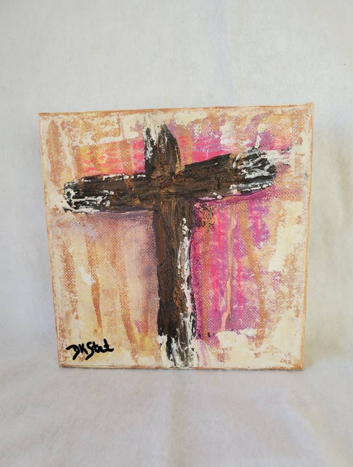 Rustic Wood Cross, Original Painting, Religious Art, Spiritual Art, 6x6 ...