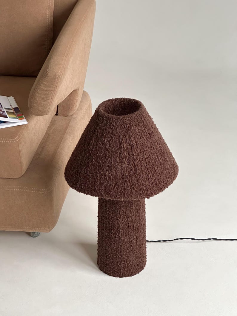 Handmade Chocolate Brown Mushroom Floor Lamp – Large Modern Bouclé Yarn ...