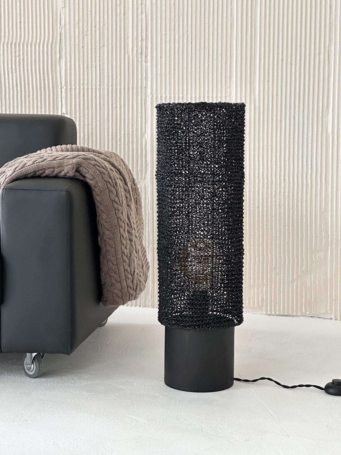 Black Raffia Floor Lamp, Handmade Boho Floor Lamp, Modern Natural Fiber ...