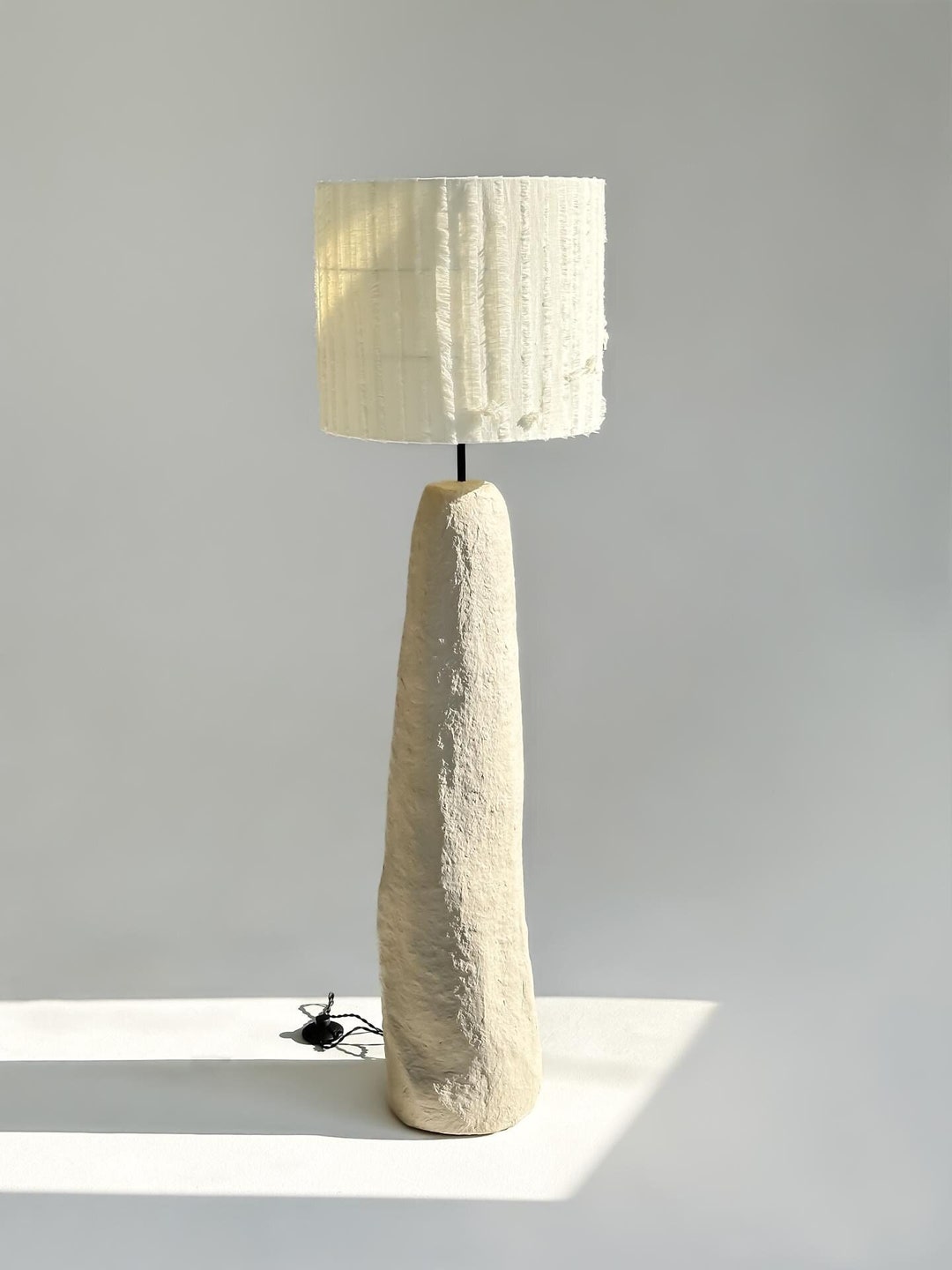 Handmade Floor Lamp With Textured Papier-mâché Base and Ivory Linen ...