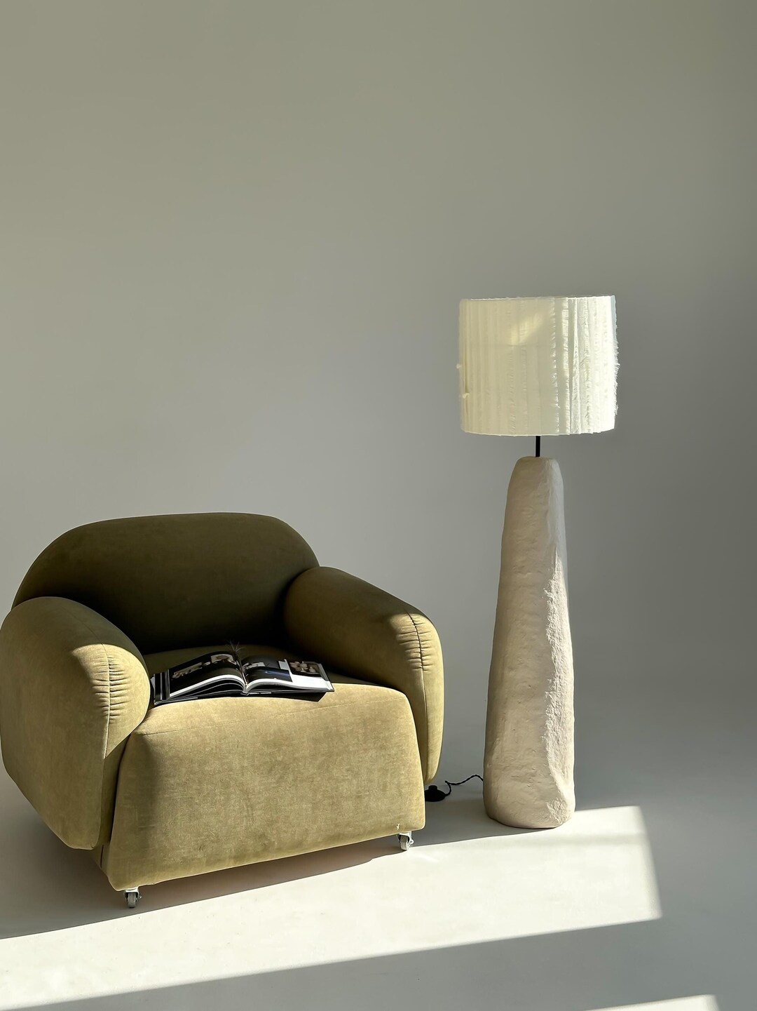 Handcrafted Paper Mache Floor Lamp: Ivory Linen Shade, Modern Style - Etsy