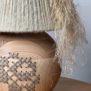 Handmade Wooden Table Lamp, Wool Yarn Lampshade, Bedside Table Lamp ...