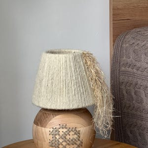 Handmade Wooden Table Lamp, Wool Yarn Lampshade, Bedside Table Lamp ...