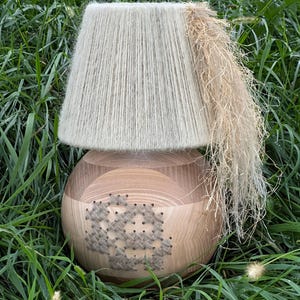 Handmade Wooden Table Lamp, Wool Yarn Lampshade, Bedside Table Lamp ...