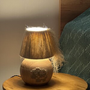 Handmade Wooden Table Lamp, Wool Yarn Lampshade, Bedside Table Lamp ...