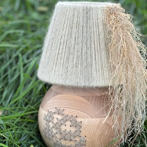 Handmade Wooden Table Lamp, Wool Yarn Lampshade, Bedside Table Lamp ...