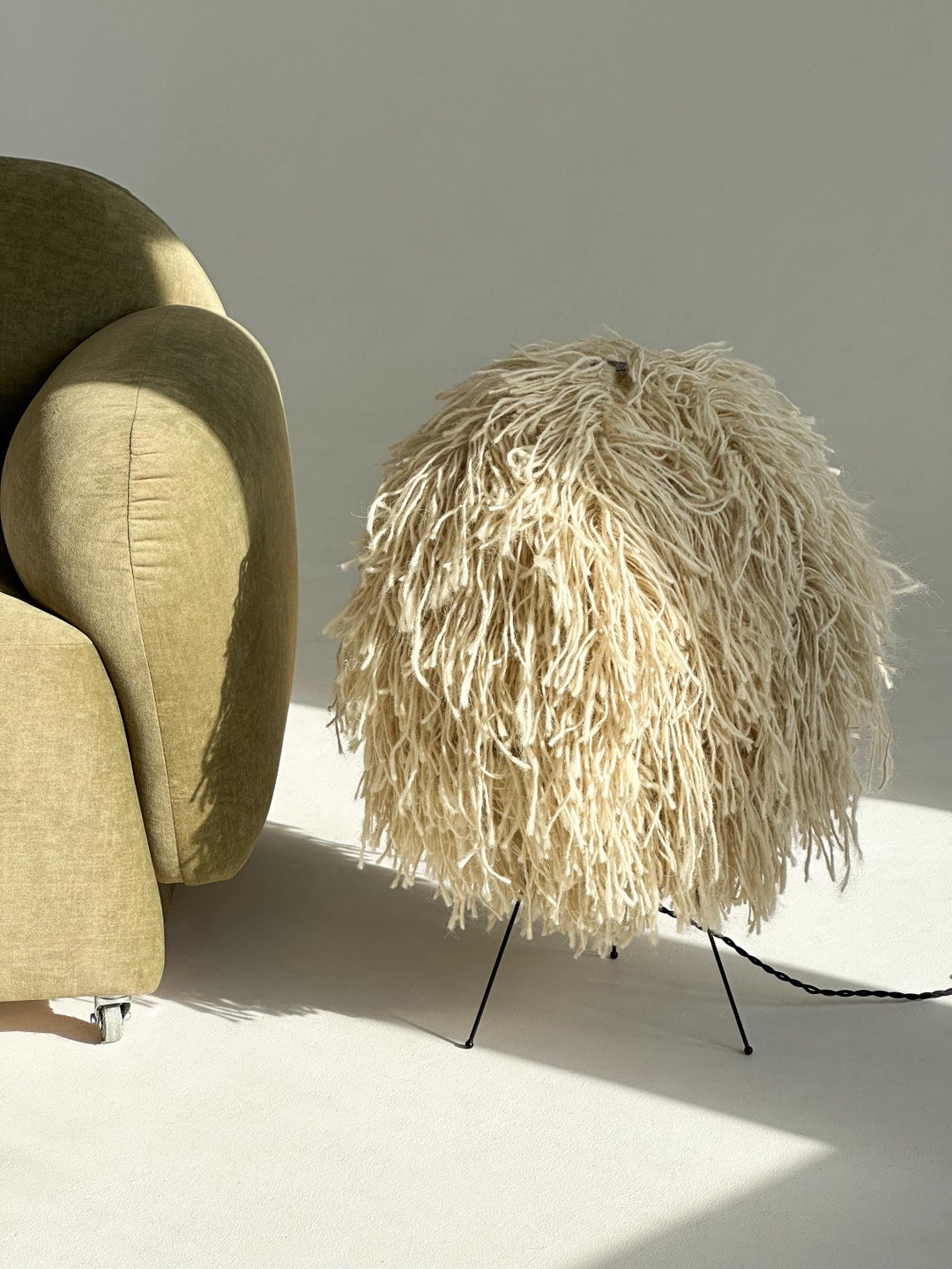 Handcrafted Wool Floor Lamp With Natural Wool, Corner Lamp, Unique ...