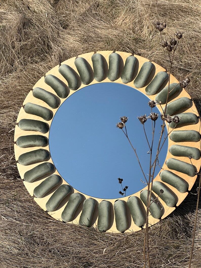Aesthetic Round Mirror Modern Green Wall Decor, Farmhouse Rustic Home ...