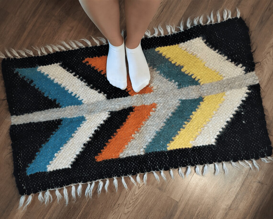 Small Black Wool Area Rug Living Room Runner Rug | Etsy