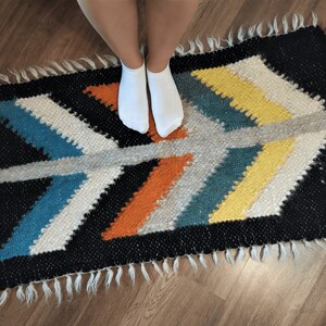 Small Black Wool Area Rug Living Room Runner Rug - Etsy