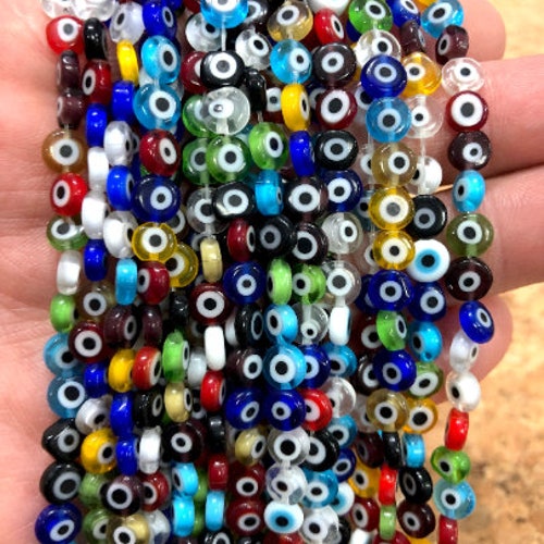 Evil Eye Beads Strand of 65 Flat Round 6mm Glass Beads - Etsy