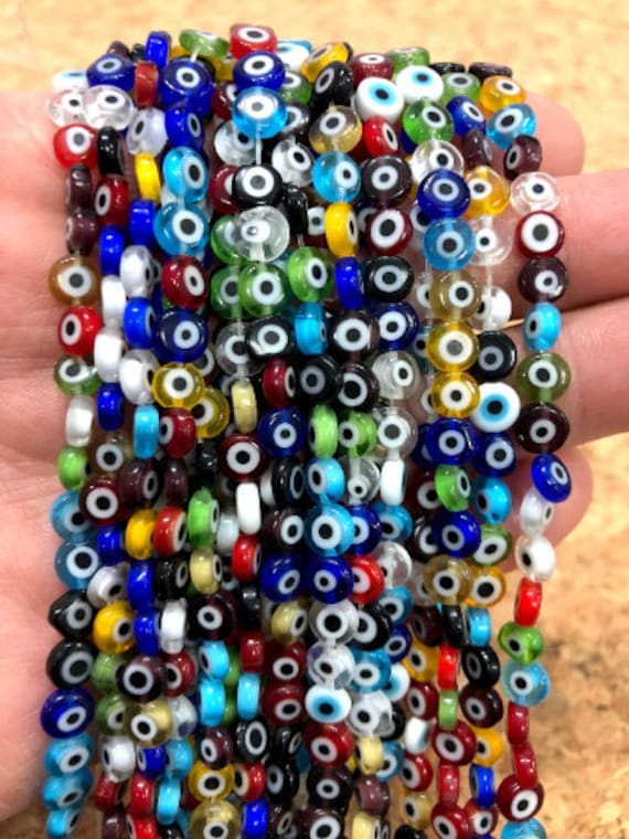 Evil Eye Beads Strand of 65 Flat Round 6mm Glass Beads | Etsy