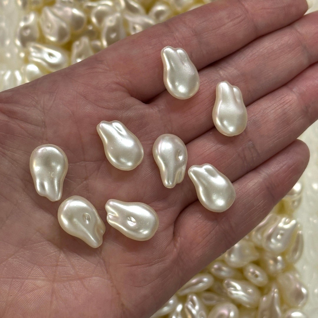 Ivory Color Acrylic Baroque Pearl 10.7x16.7mm Beads With 2mm Hole, 50 ...