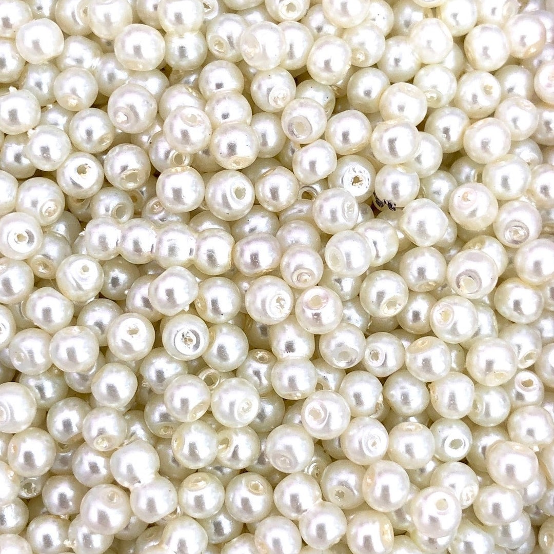 Glass Pearl Beads 3mm, 50 Gr ,approx 1.100 Beads,ivory Color, Ivory ...