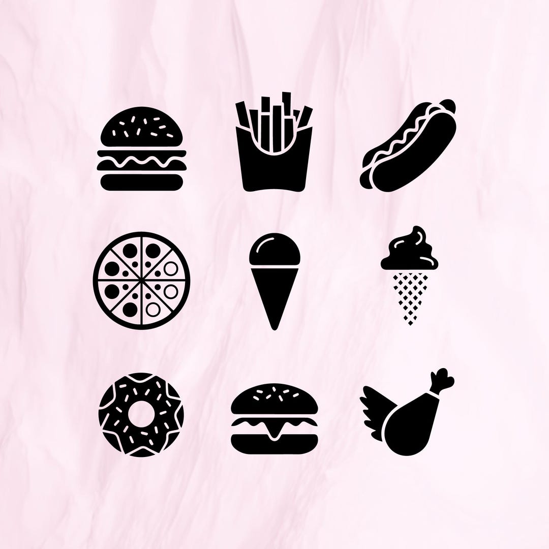 Fast Food Icons Svg, Fast Food Symbols Vector Set - SVG, EPS, Dxf, PNG ...