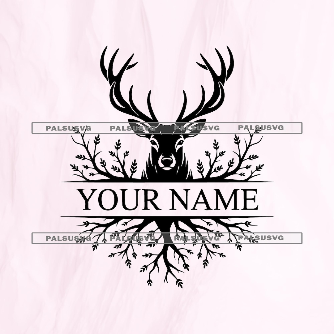 Deer Head Family Tree Monogram SVG, Rustic Last Name Sign (digital ...