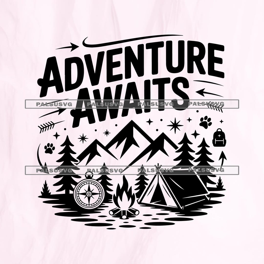 Adventure Awaits Camping Scene SVG, Hiking Quote (digital Download) - Etsy