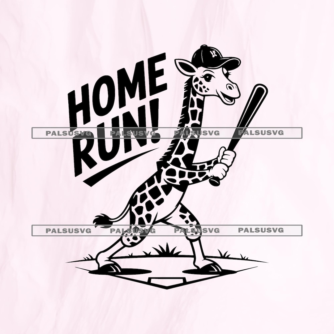 Baseball Giraffe Clipart, Home Run SVG, T-ball Mascot (digital Download ...