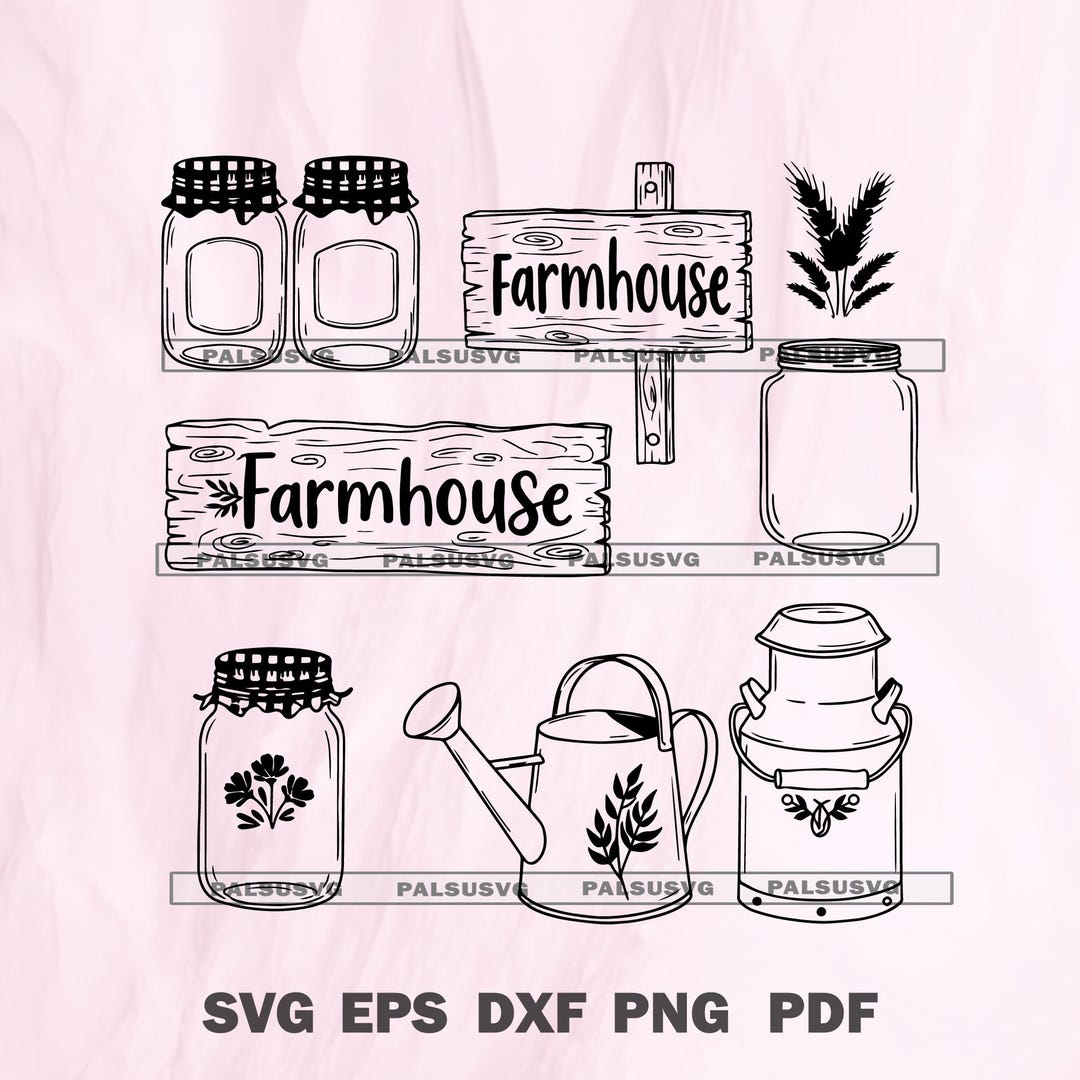 Farmhouse Decor SVG Bundle | Rustic Signs, Jars, Watering Can (digital ...