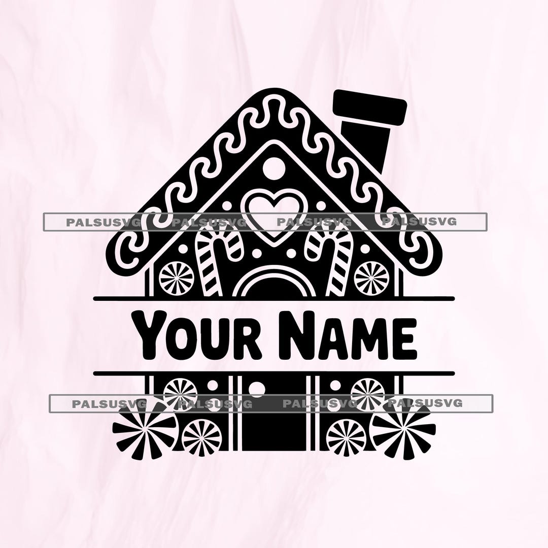 Gingerbread House Split Monogram SVG – Custom Name Christmas Cut File ...
