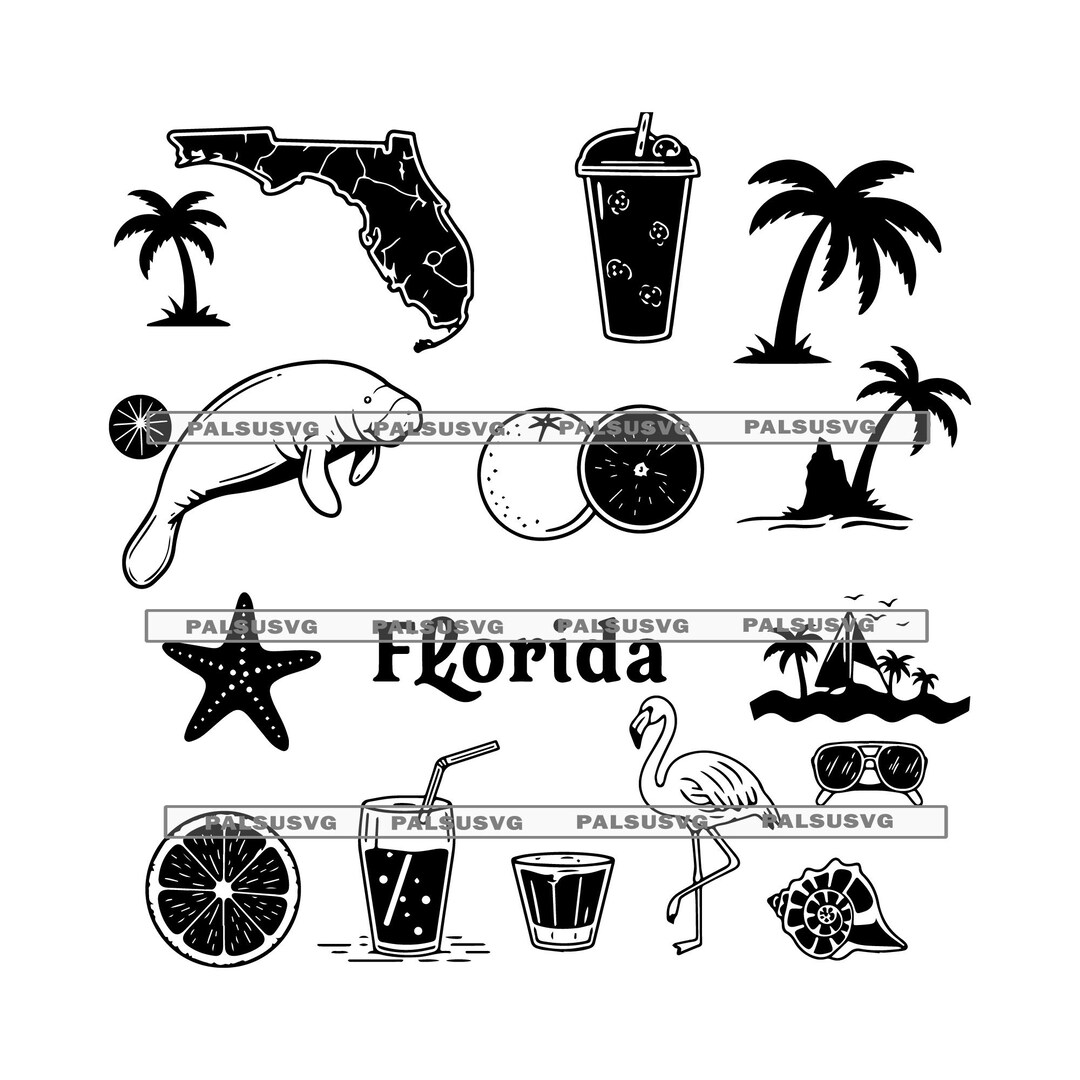 Florida Icons SVG Collection - Summer Vacation Cut Files | Palm Tree ...