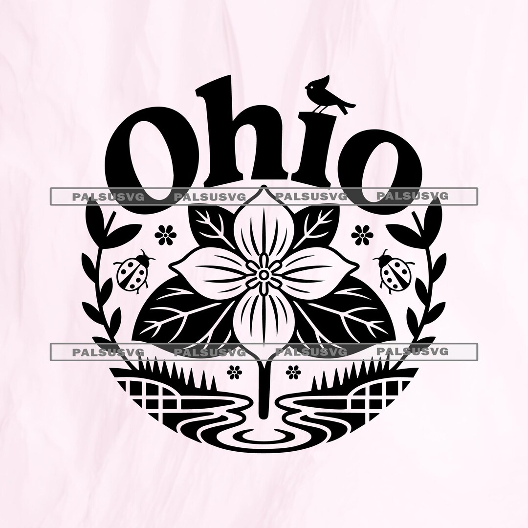 Ohio State Flower Trillium SVG, Cardinal Bird, Folk Art Decal (digital ...