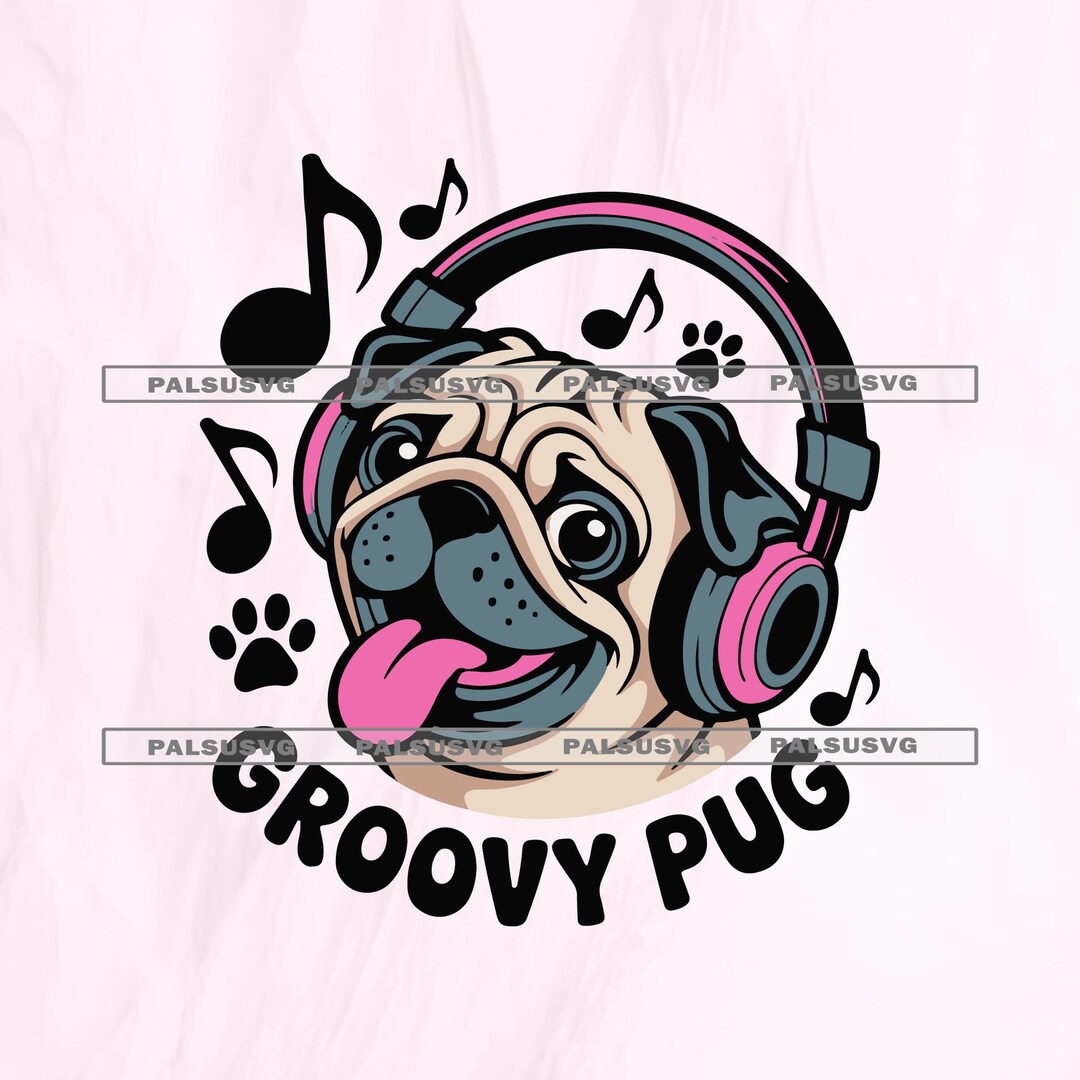 Funny Pug With Headphones SVG, Music Lover Dog PNG (digital Download ...