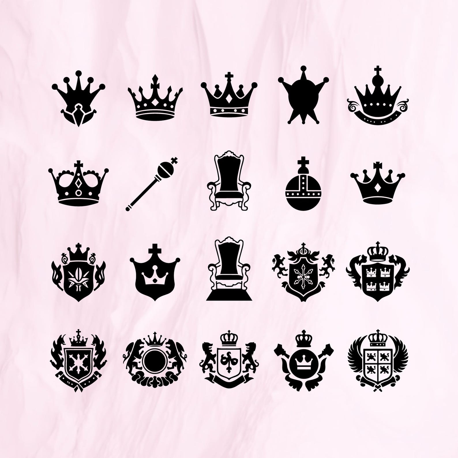 Crown and Royal Crest Icons, King, Queen SVG Clipart (digital Download ...