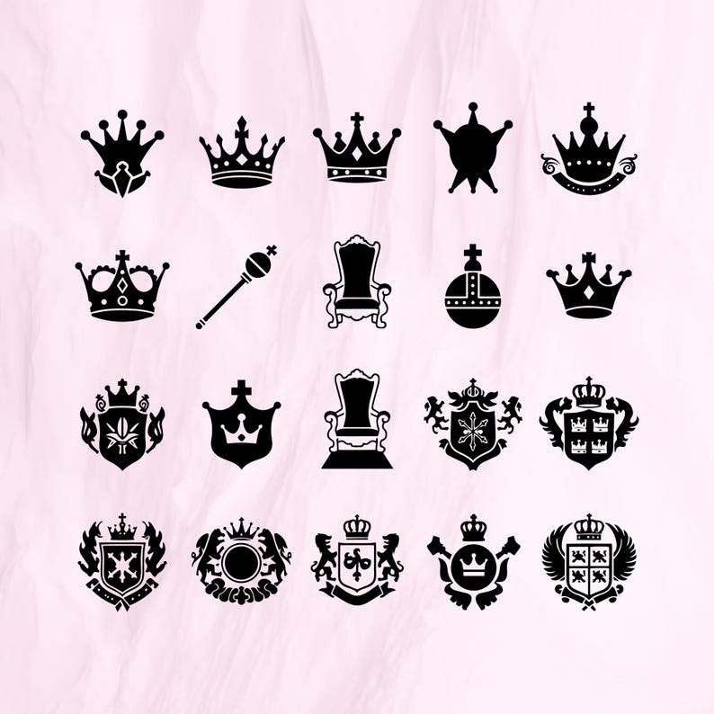 Crown and Royal Crest Icons, King, Queen SVG Clipart (digital Download ...
