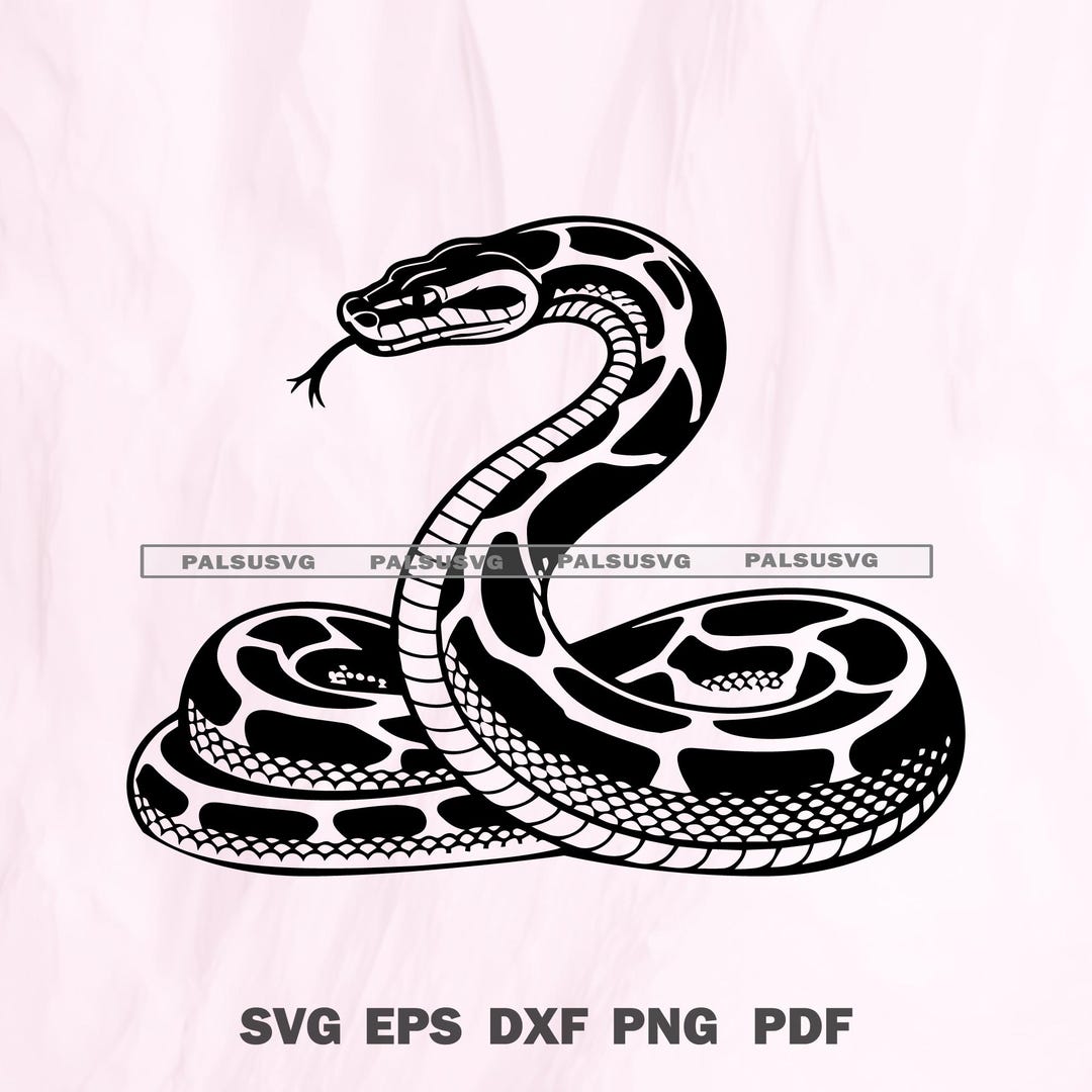 Python SVG, Coiled Snake Vector, Black White Reptile Cut File for ...