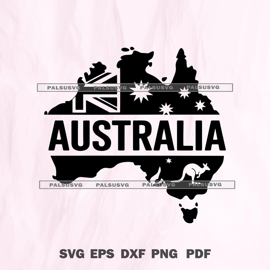 Australia Emblem SVG | Map Flag Kangaroo Pride Design (digital Download ...